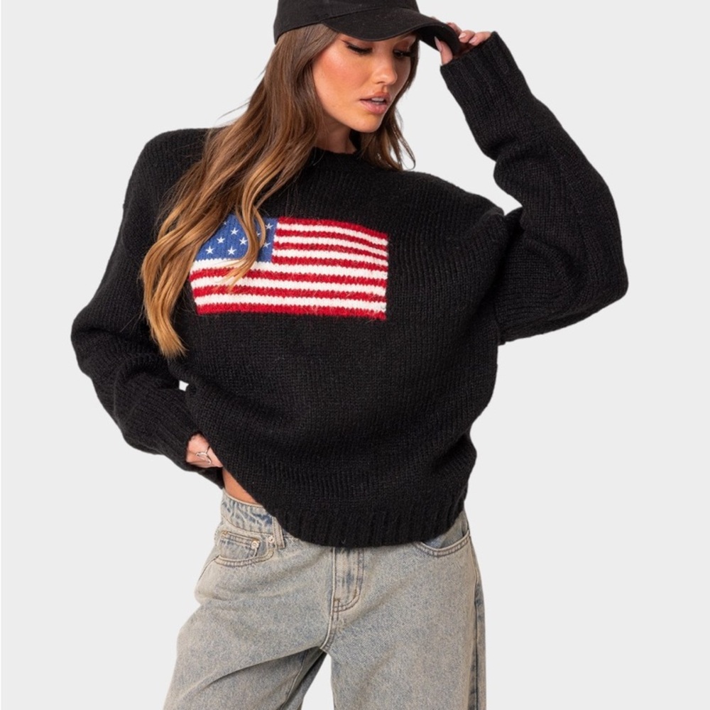 Edikted Usa Flag Oversized Chunky Knit Sweater - Gem